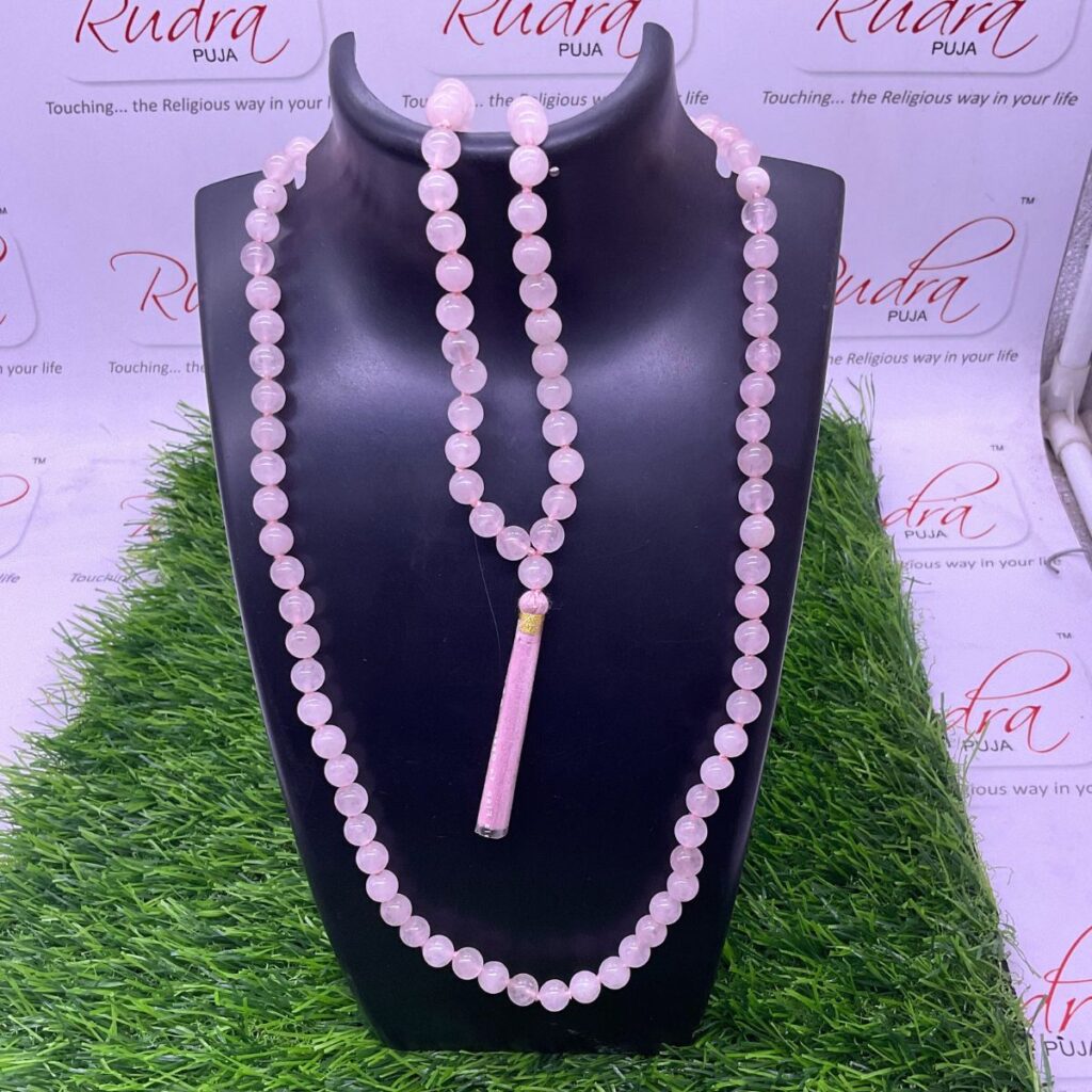 Premium Rose Quartz Mala 8mm-(108 + 1) For Love And Relationship ...