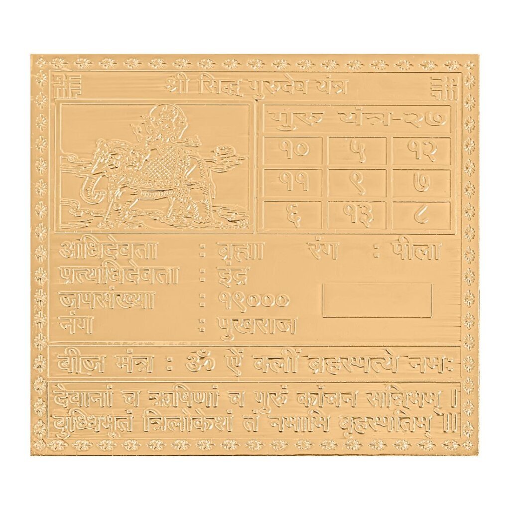 Shri Siddh Guru Dev Yantra - (गुरु यंत्र )Gold Plated - 3 Inches ...